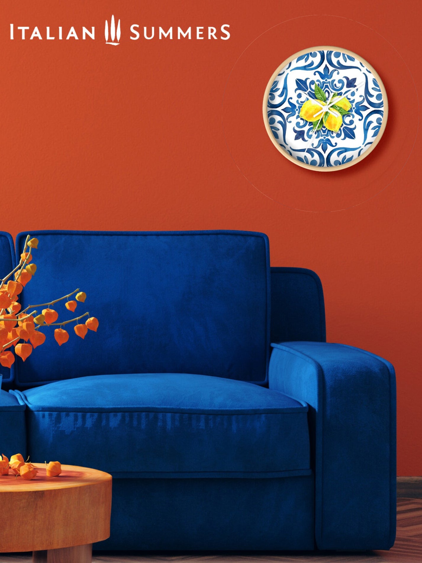 Blue Tiles Lemons Wall Clock | Italian Maiolica Home Decor Gift ...