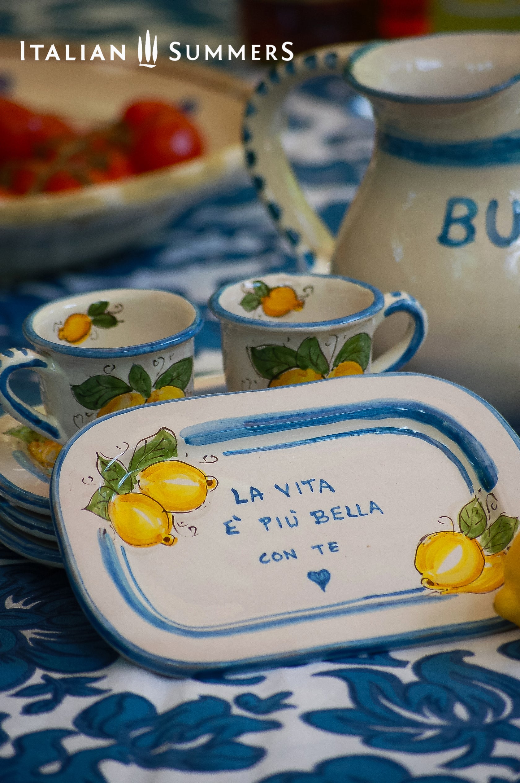 Italian Espresso Set with Amalfi Coast lemons La VITA e' piu BELLA con ...