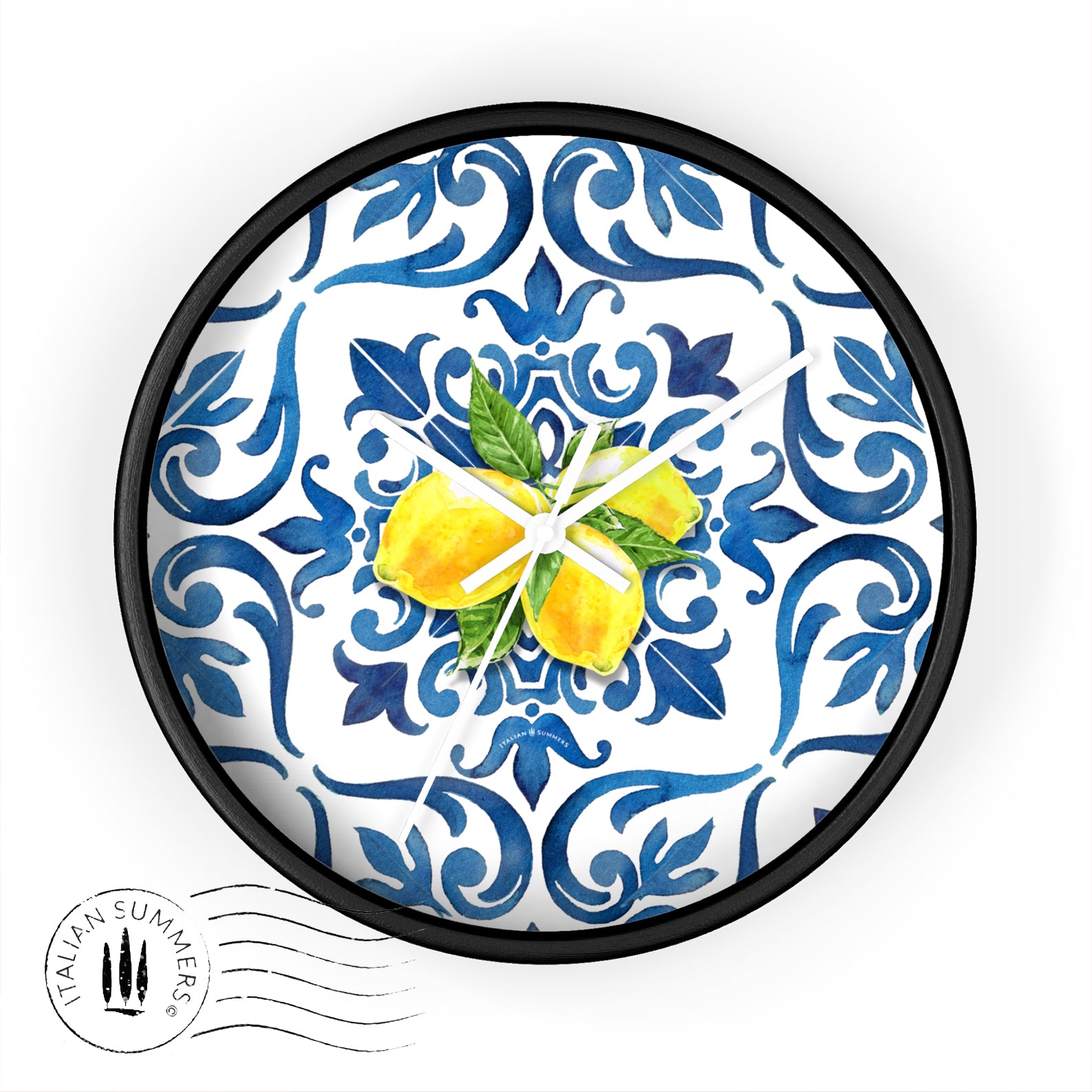 Blue Tiles Lemons Wall Clock | Italian Maiolica Home Decor Gift ...