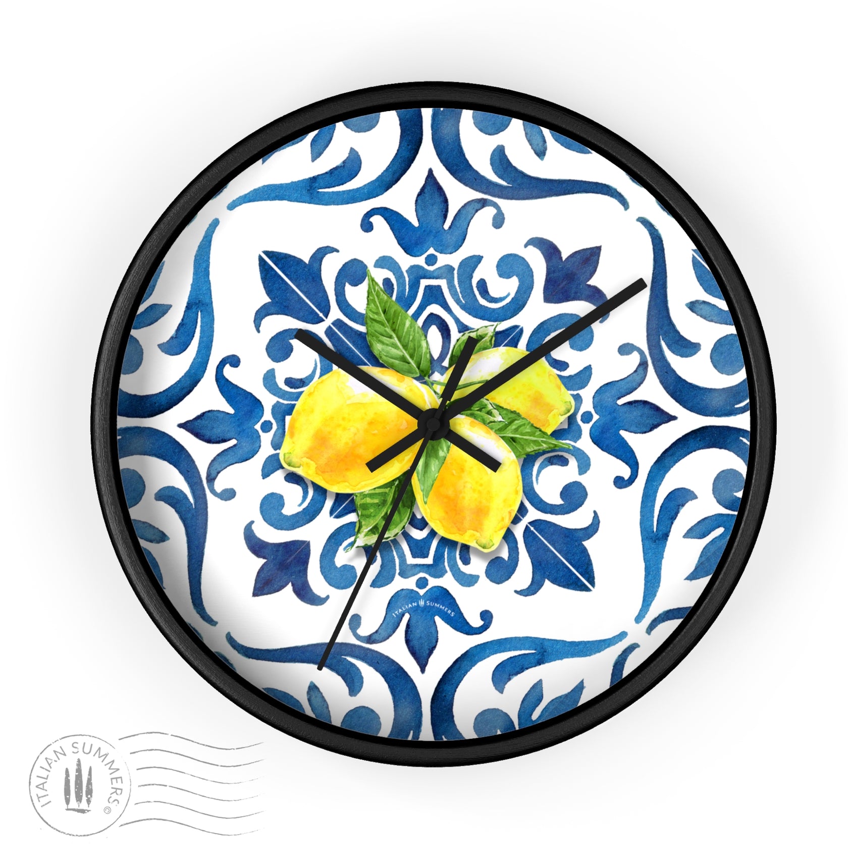 Blue Tiles Lemons Wall Clock | Italian Maiolica Home Decor Gift ...