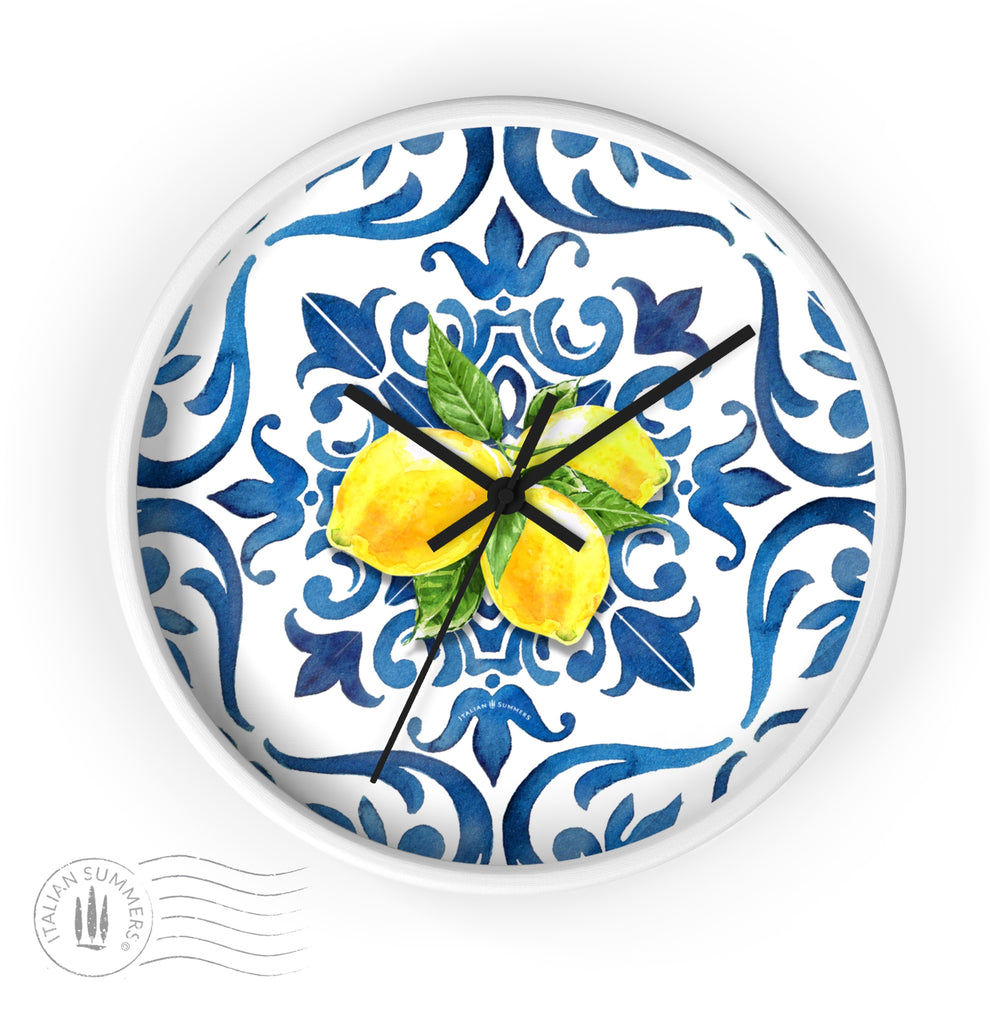 Blue Tiles Lemons Wall Clock | Italian Maiolica Home Decor Gift ...